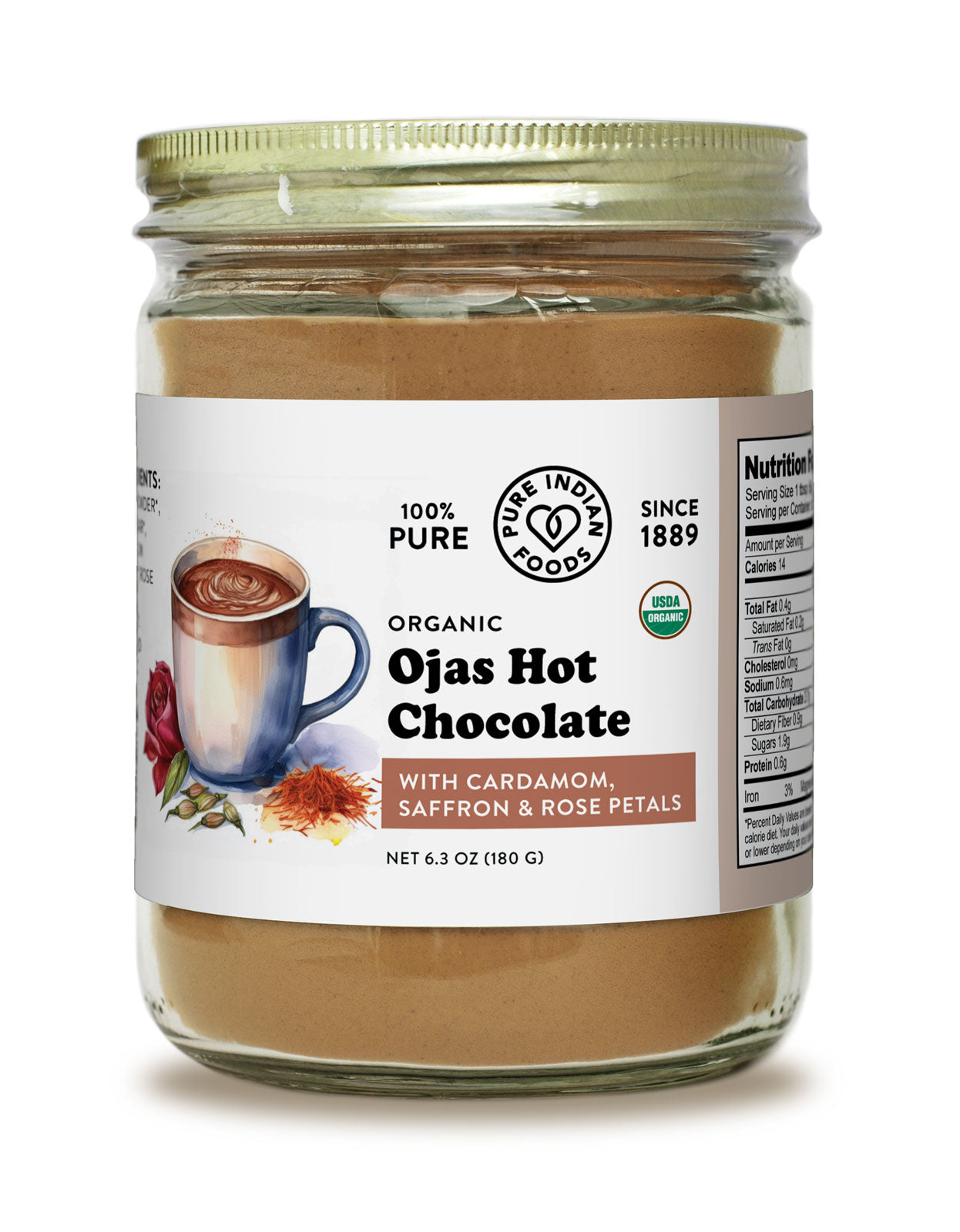 Ojas Hot Chocolate with Cardamom, Saffron, & Rose, Certified Organic